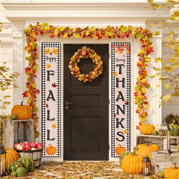 Holiday | Happy Fall Giving Thanks Fall Banner Fall Thanksgiving Porch ...